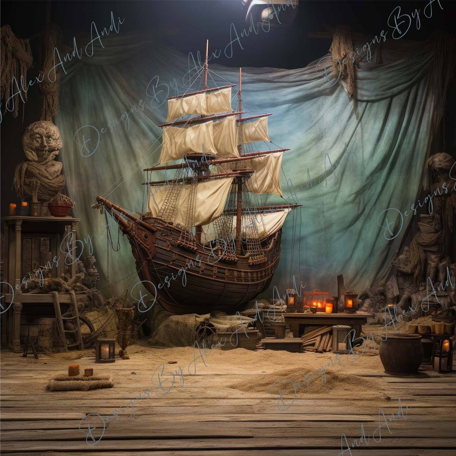 Pirate Ship Backdrop Background Digital Birthday Child Photo Shoot ...