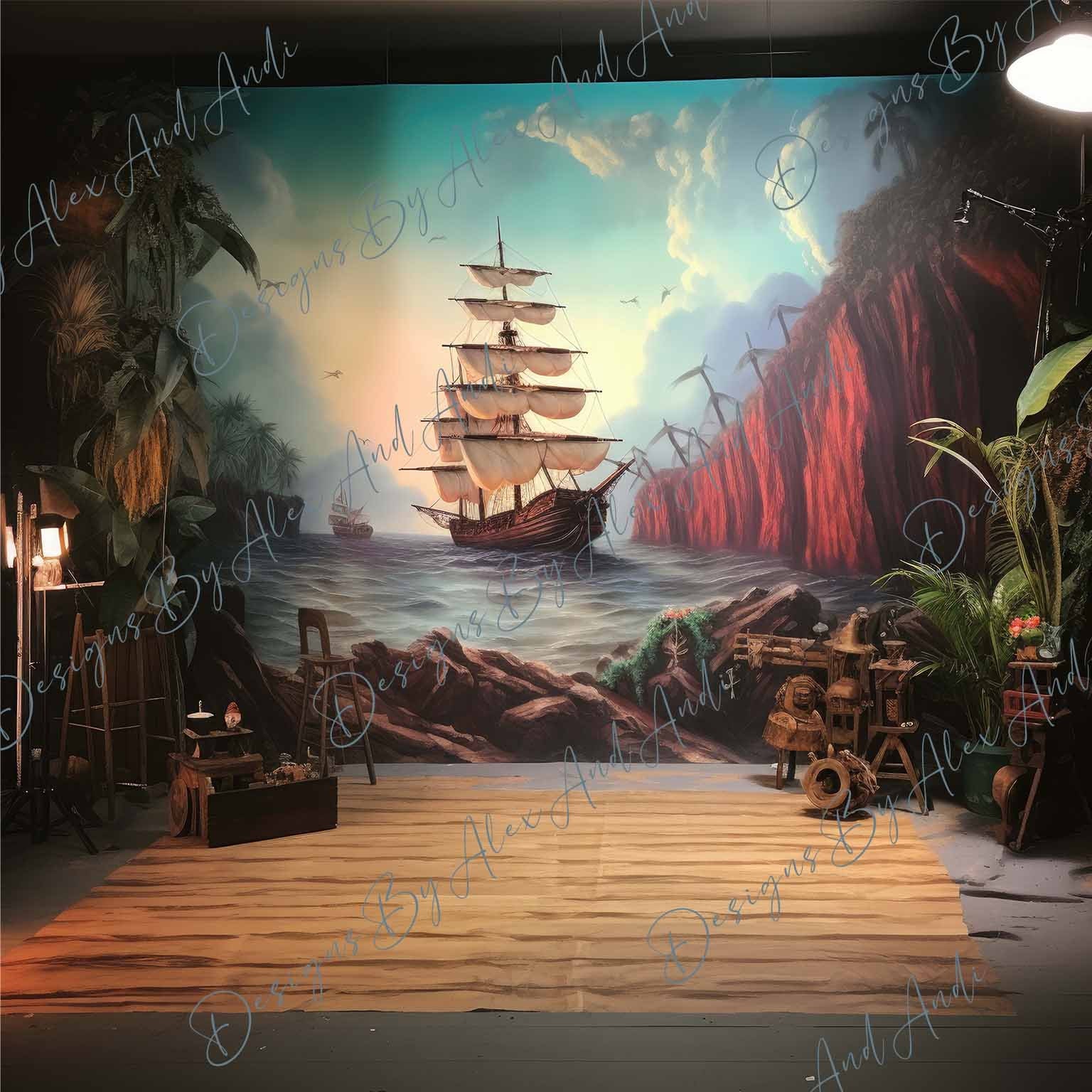 Pirate Ship Studio Backdrop Background Digital Birthday Child Photo ...