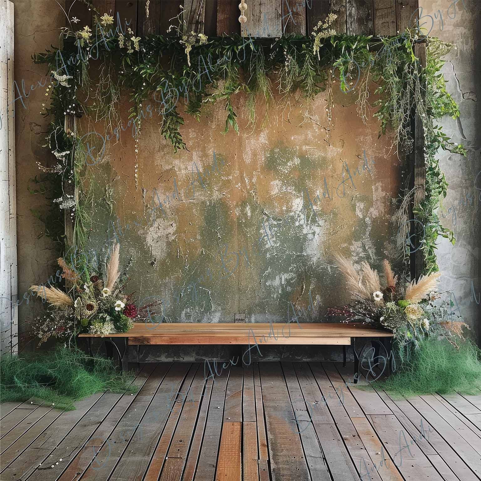 Urban Grass Garland Digital Backdrop Urban Backdrop Garland Event Photo ...