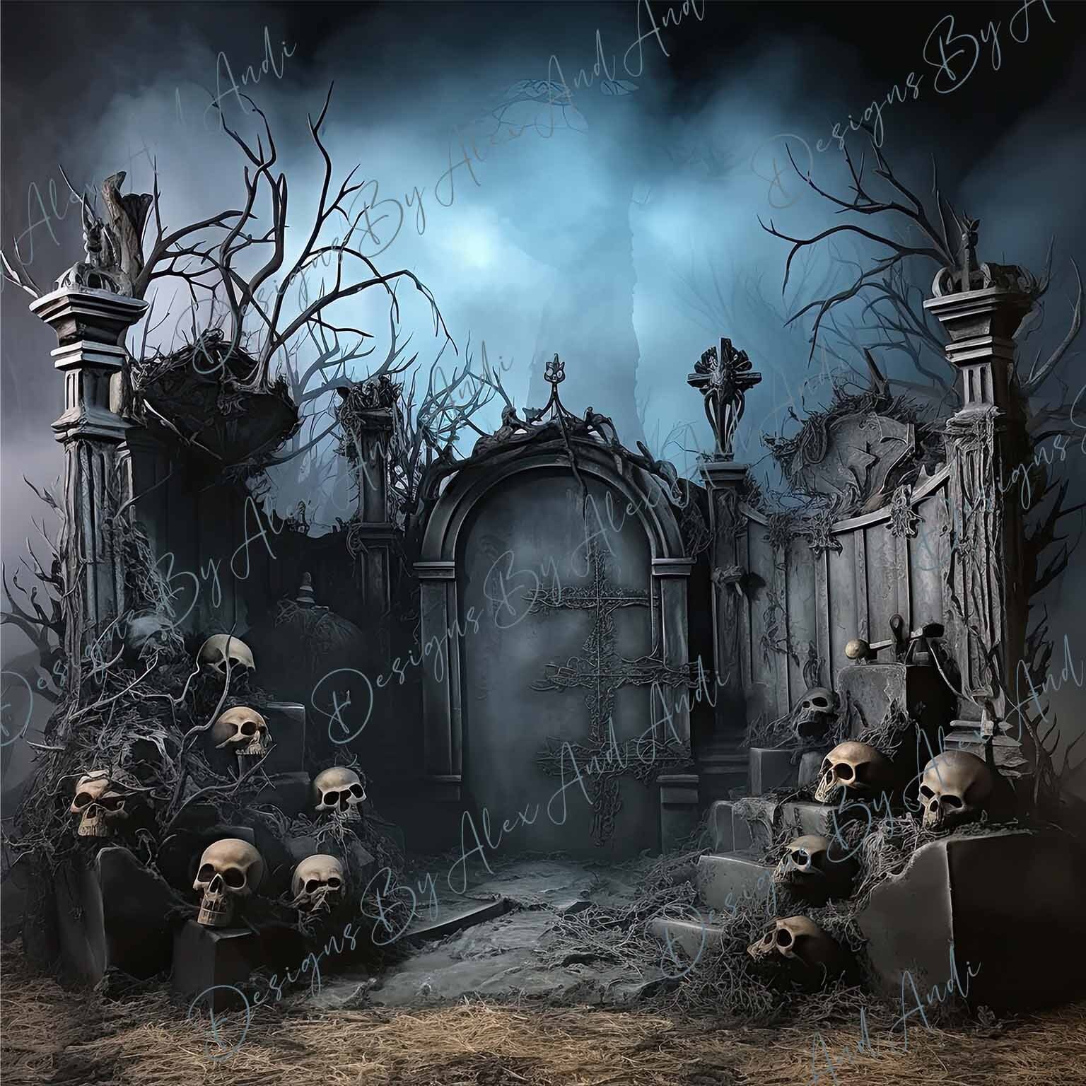 Graveyard Digital Backdrop Overlay Background Birthday Child Photo ...
