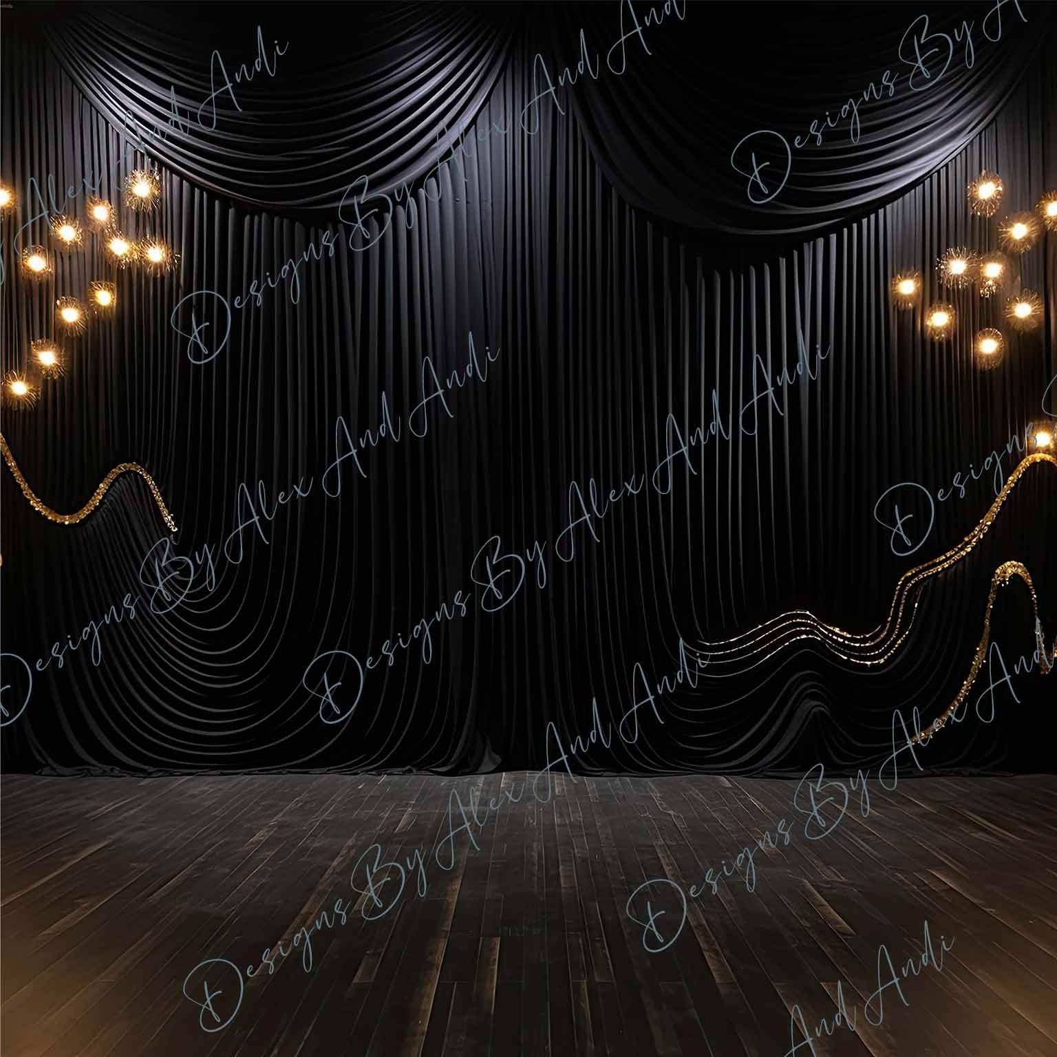 Black Curtain Digital Backdrop Overlay Wedding Sweet 16 Background ...