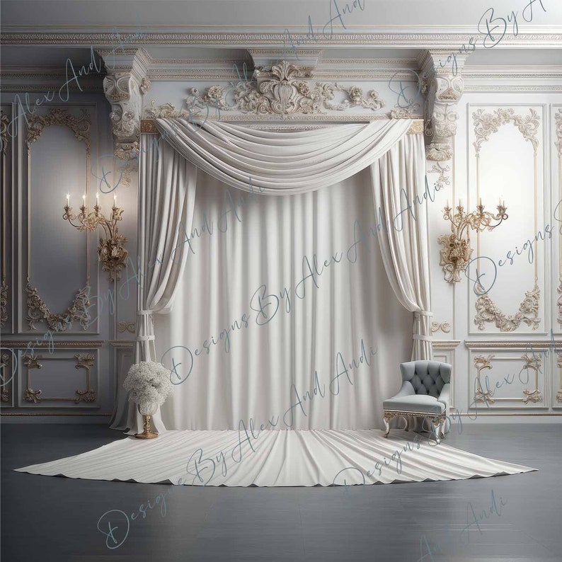 White Curtain Digital Backdrop Overlay Wedding Sweet 16 Background ...