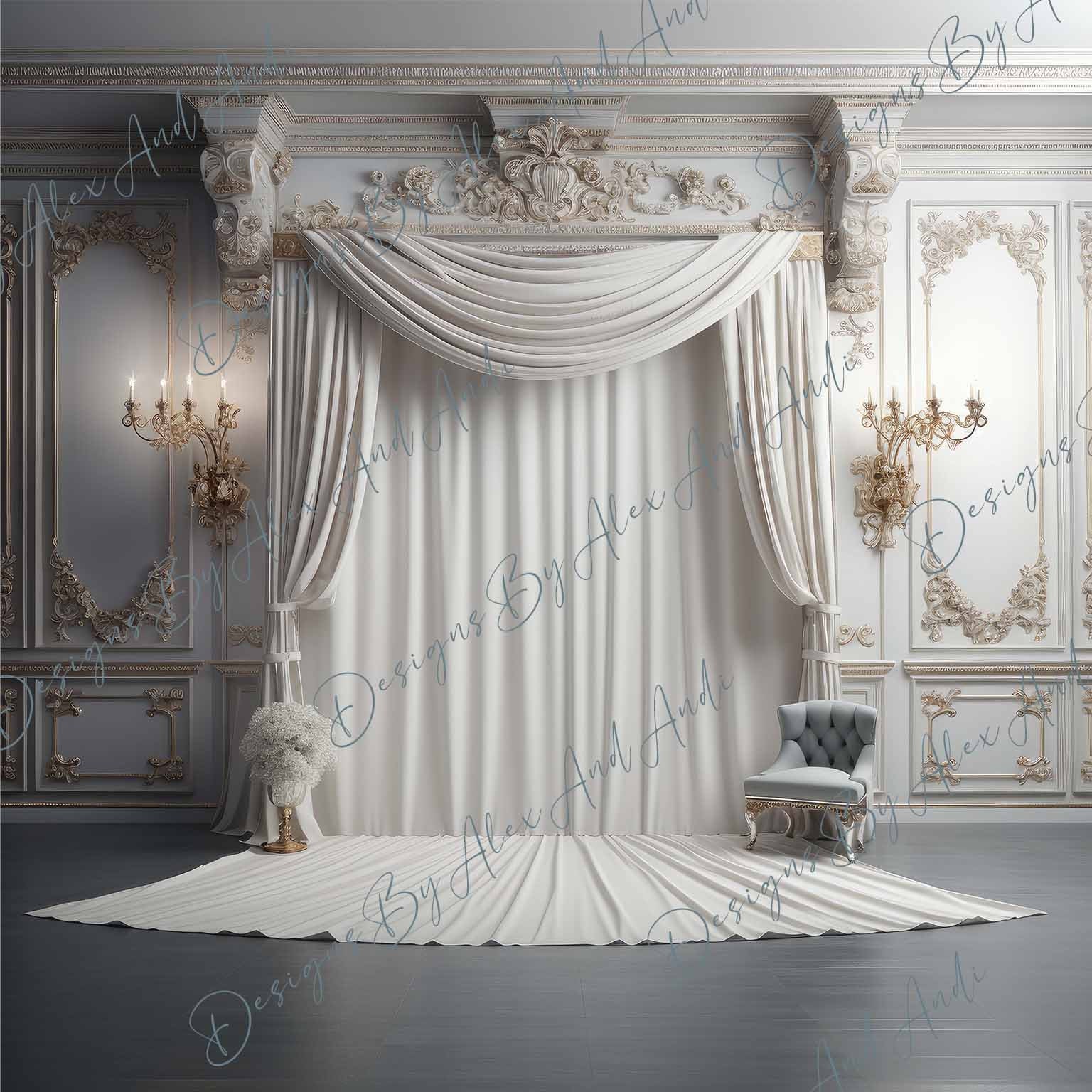 White Curtain Digital Backdrop Overlay Wedding Sweet 16 Background ...