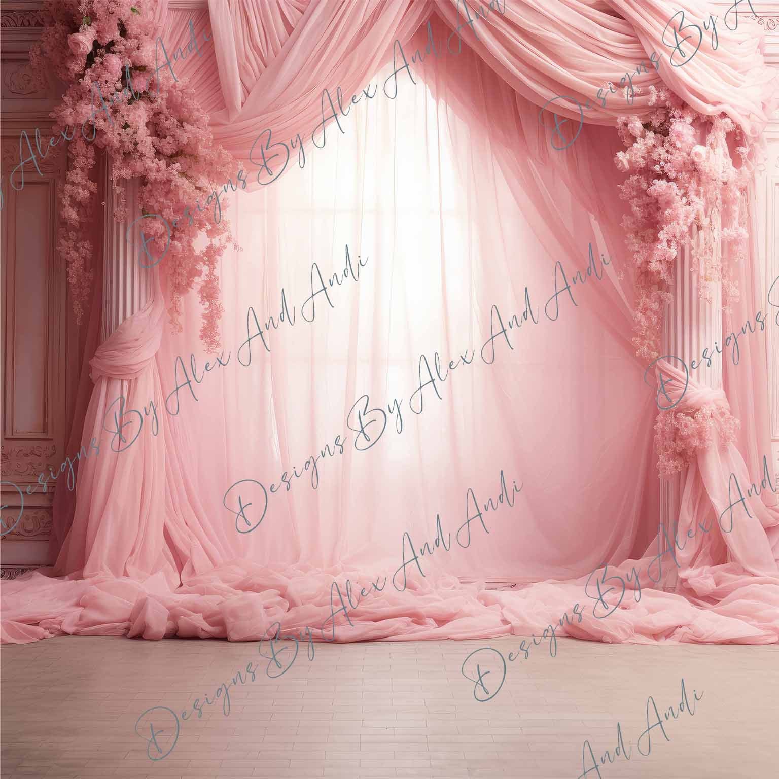 Light Pink Curtain Digital Backdrop Overlay Background Wedding Child ...