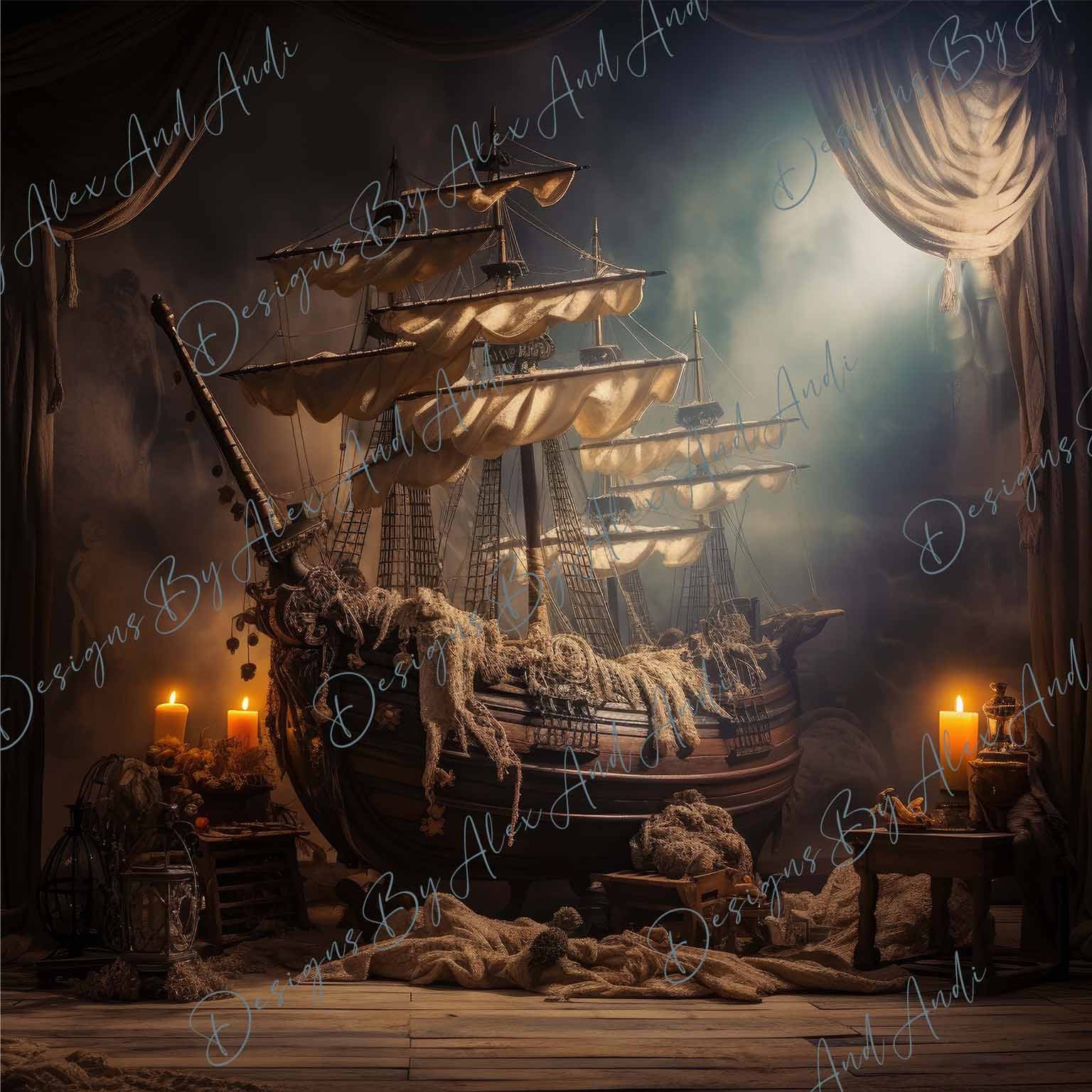 Pirate Ship Studio Backdrop Background Digital Birthday Child Photo ...