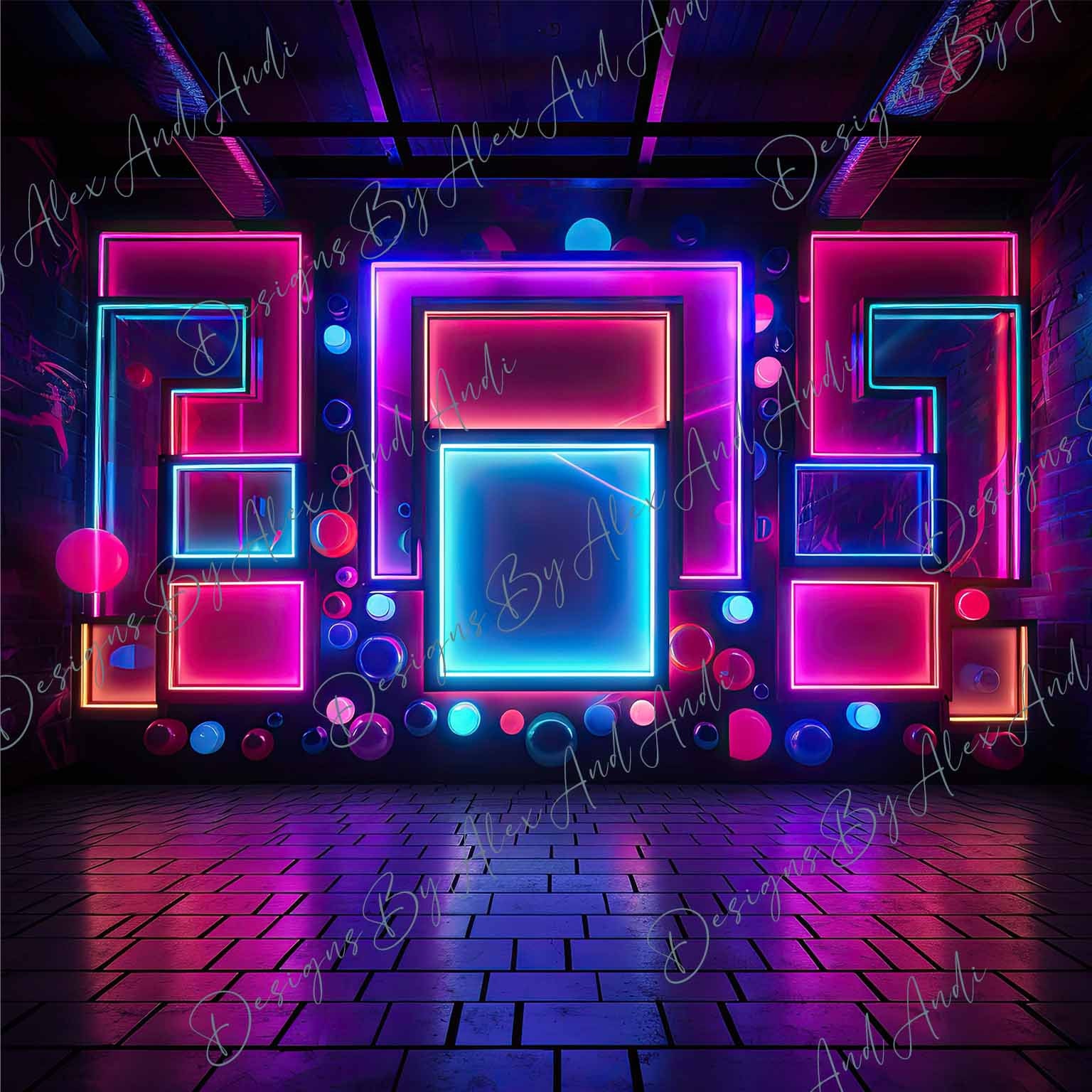 Neon Lights Digital Backdrop Overlay Background Birthday Child Photo ...