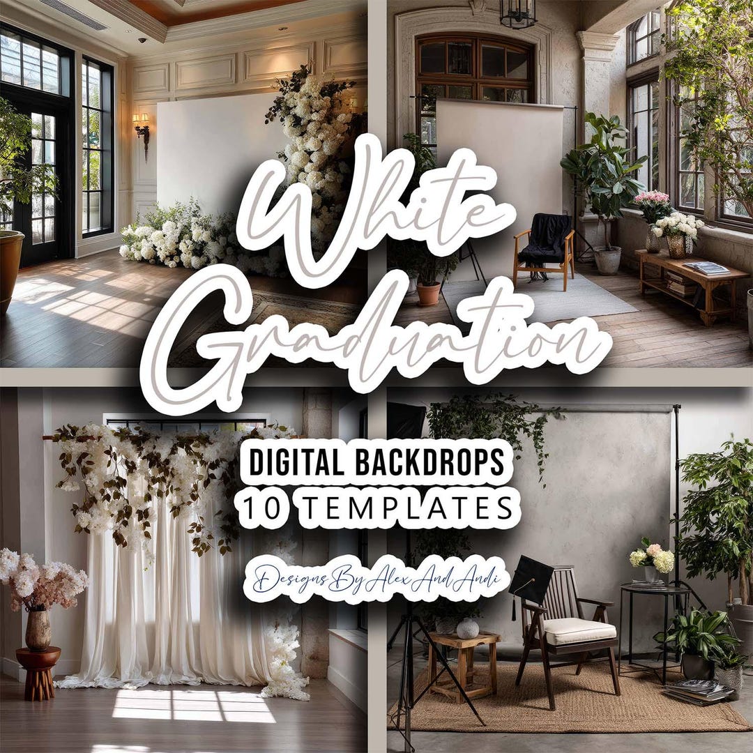 White Graduation Digital Backdrop Graduate Backdrop Party Overlay ...