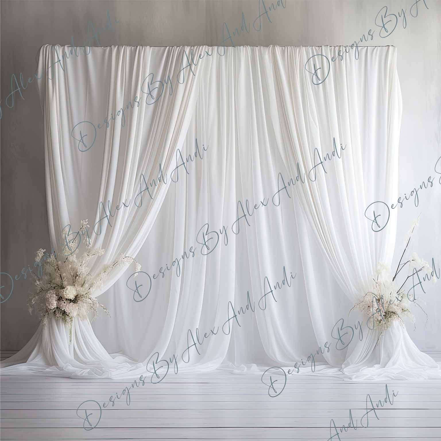 White Curtain Digital Backdrop Overlay Wedding Sweet 16 Background ...