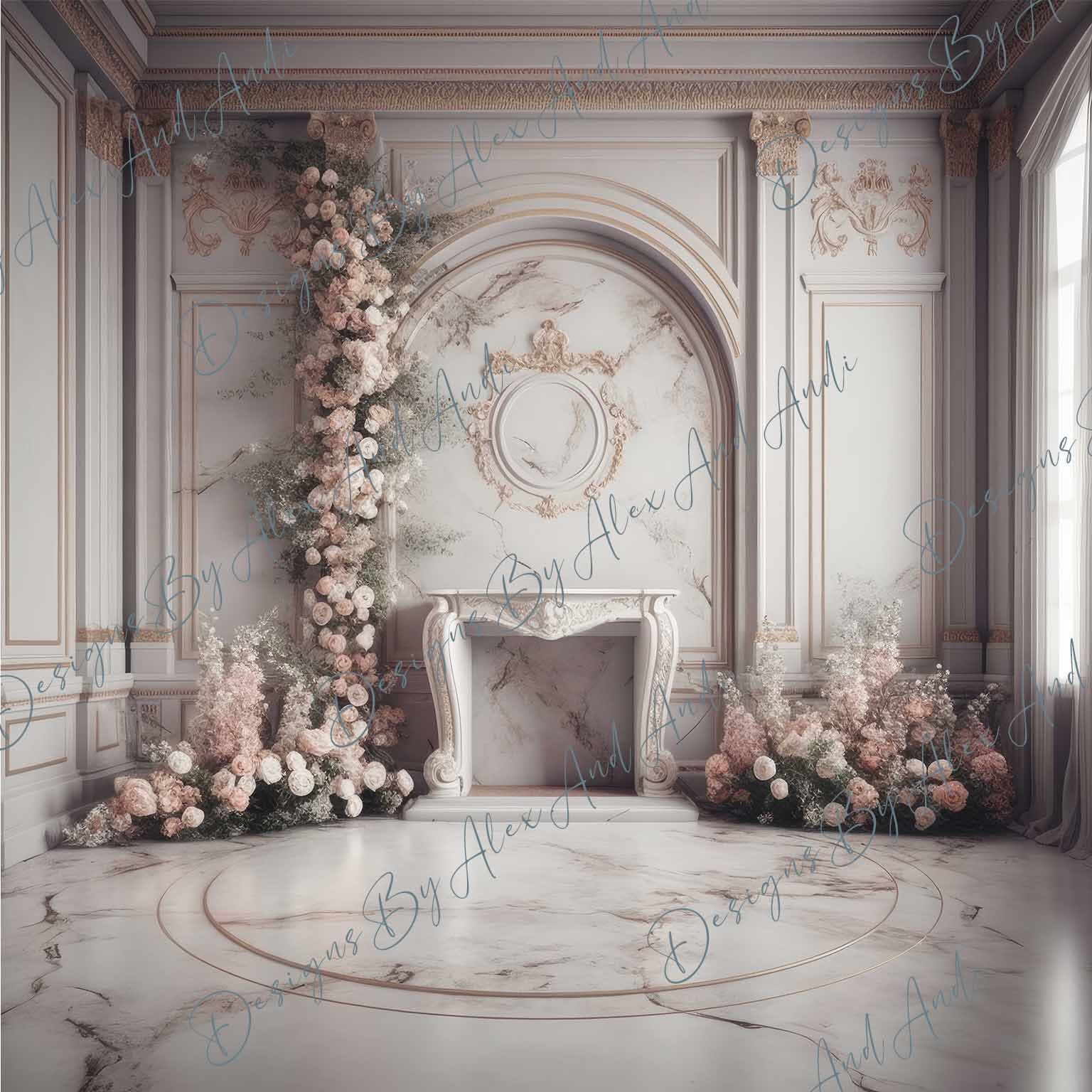 Marble Floral Room Backdrop Background Wedding Digital Photo - Etsy