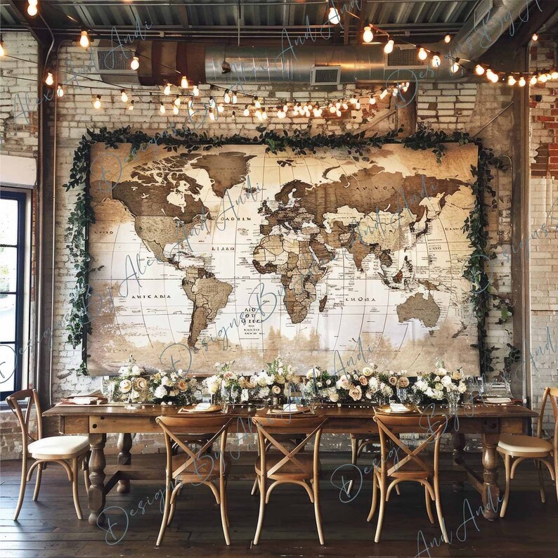 Urban World Map Wedding Digital Overlay Backdrop Background Party ...