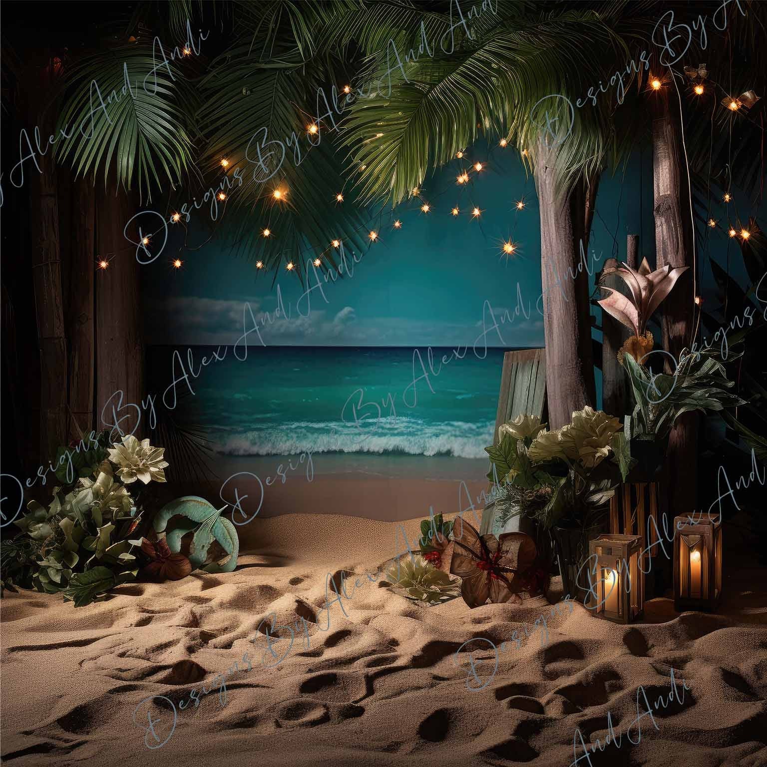 Night Beach Digital Backdrop Overlay Wedding Sweet 16 Background ...