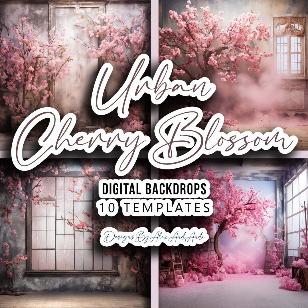Urban Cherry Blossom Digital Backdrop Overlay Background Holiday Child Photo Picture Studio ...
