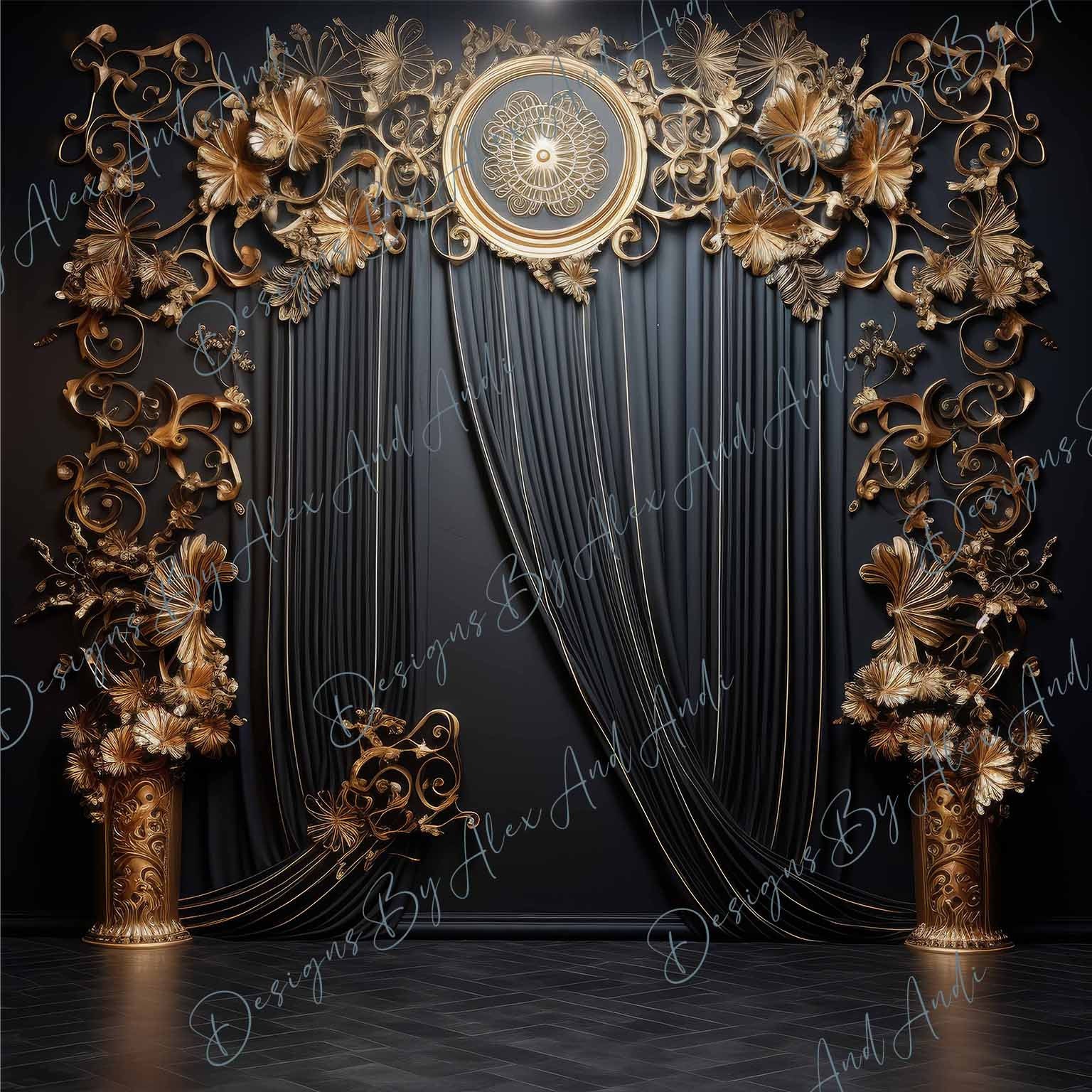 Black and Gold Prop Overlay Backdrop Background Photo Picture Studio ...