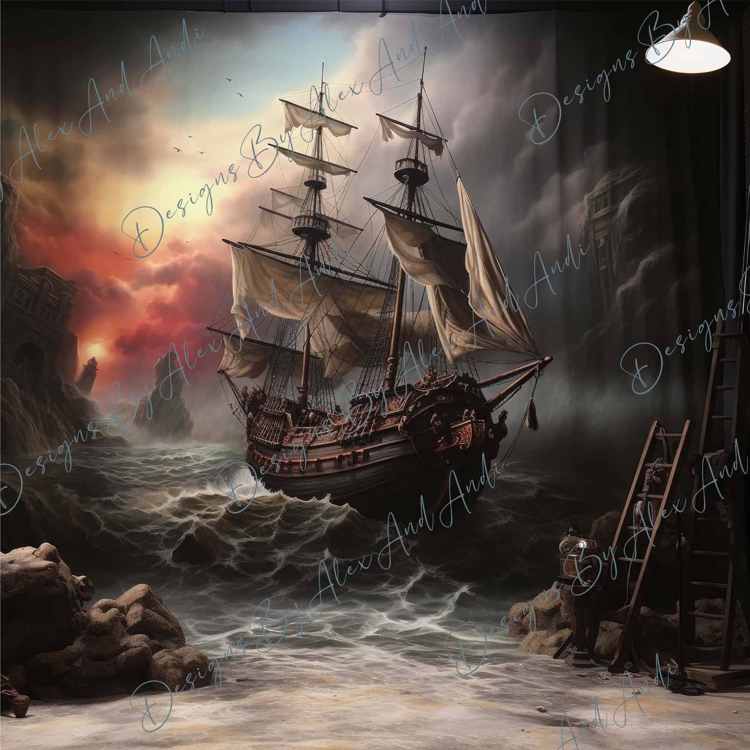 Pirate Ship Prop Backdrop Background Digital Birthday Child Photo Shoot ...