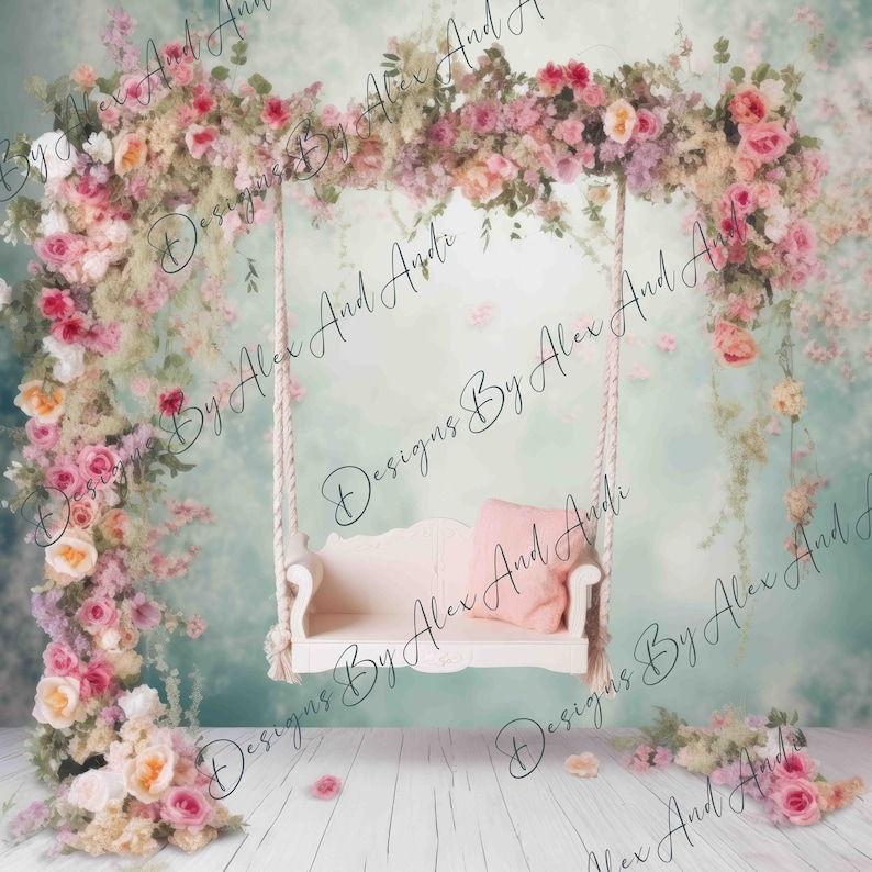 Floral Swing Backdrop Background Digital Photo Shoot Studio Birthday ...