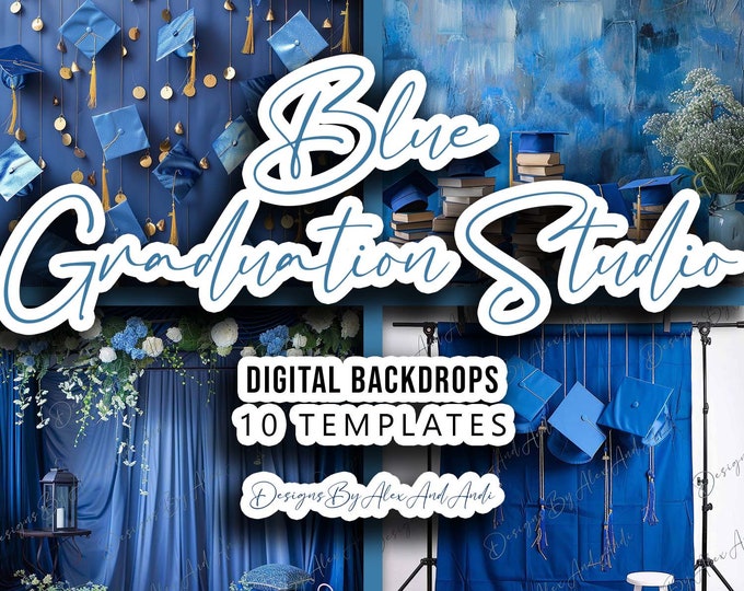 Blue and Gold Graduation Backdrop | Elegant Cap Toss and Balloon Arch ...