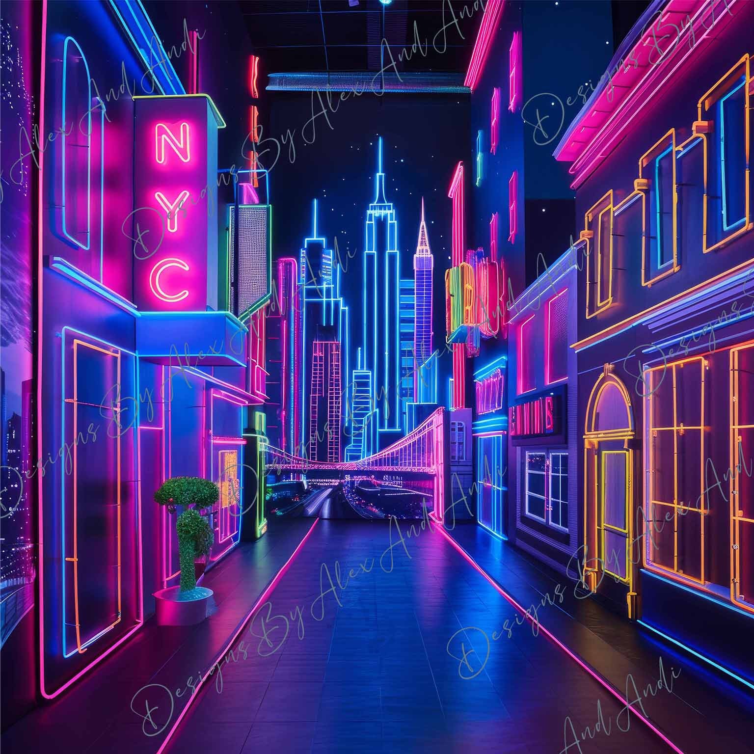 New York Neon Back Drop Urban Overlay City Party Photo Picture ...