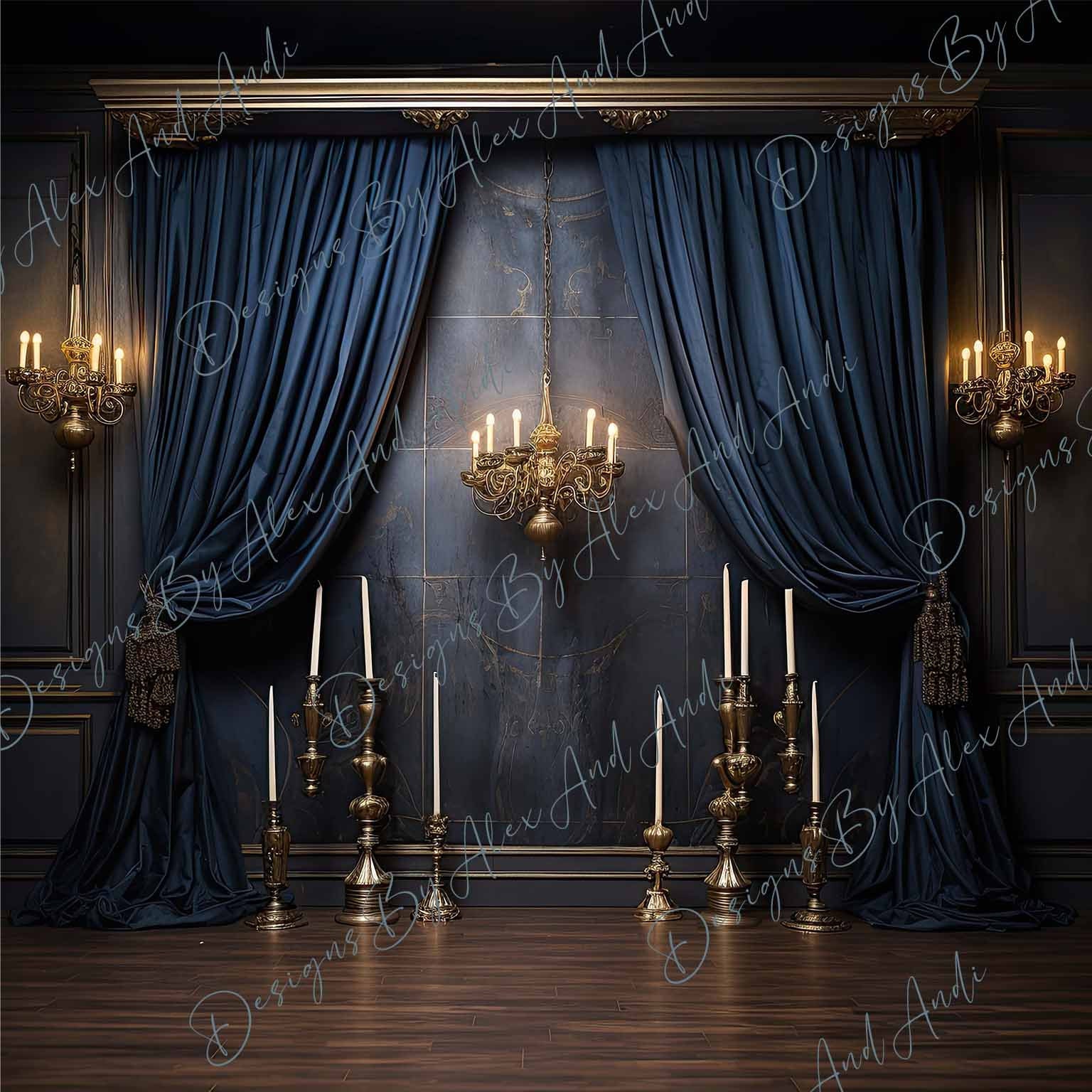 Candle Blue Drapery Digital Backdrop Overlay Background Photo Shoot ...