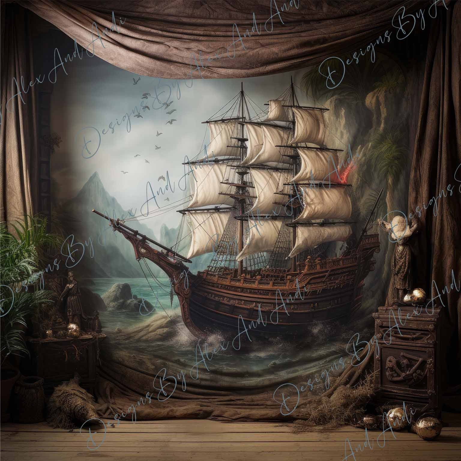 Pirate Ship Backdrop Background Digital Birthday Child Photo Shoot ...