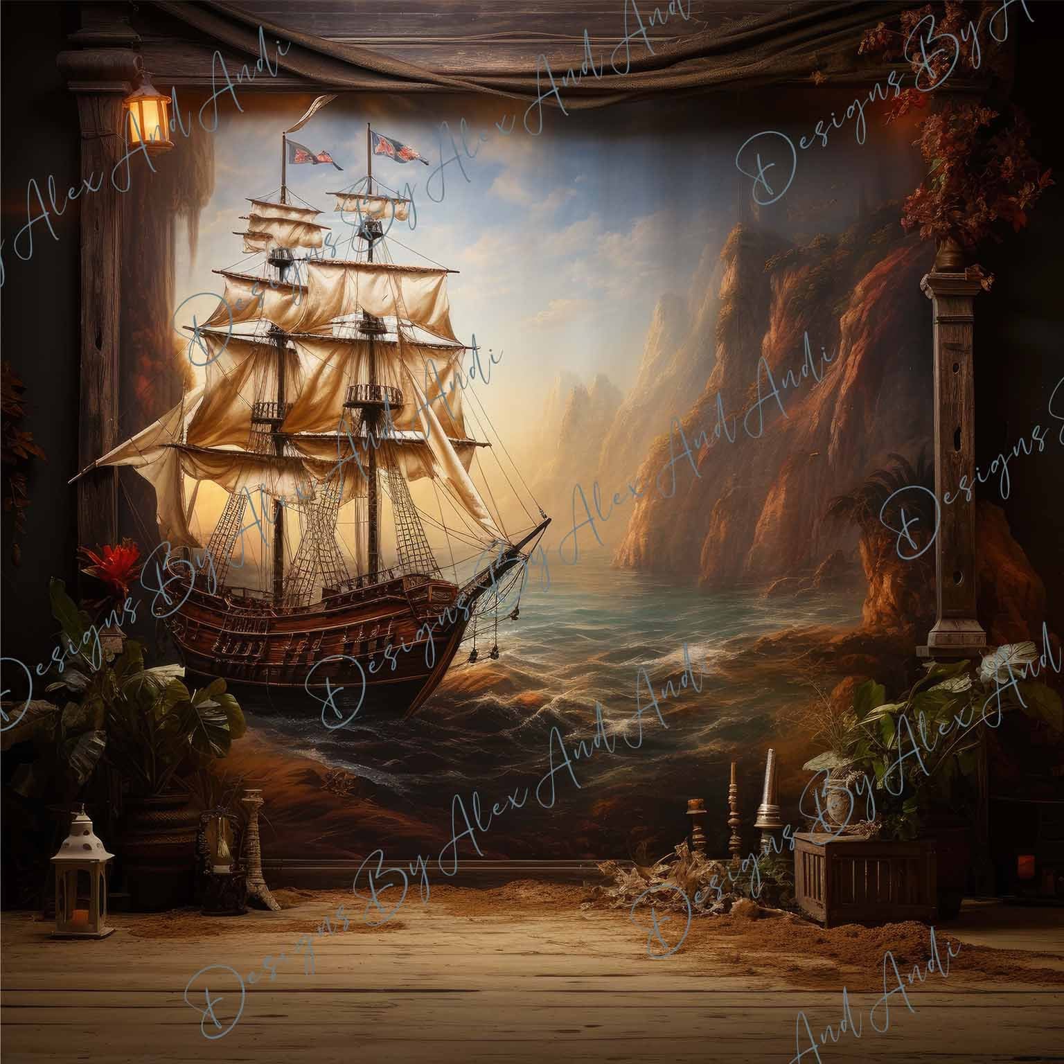 Pirate Ship Studio Backdrop Background Digital Birthday Child Photo ...