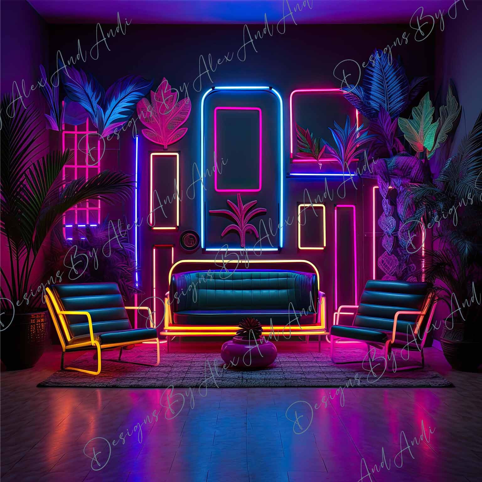 Miami Neon Digital Backdrop Overlay Background Birthday Child Photo ...