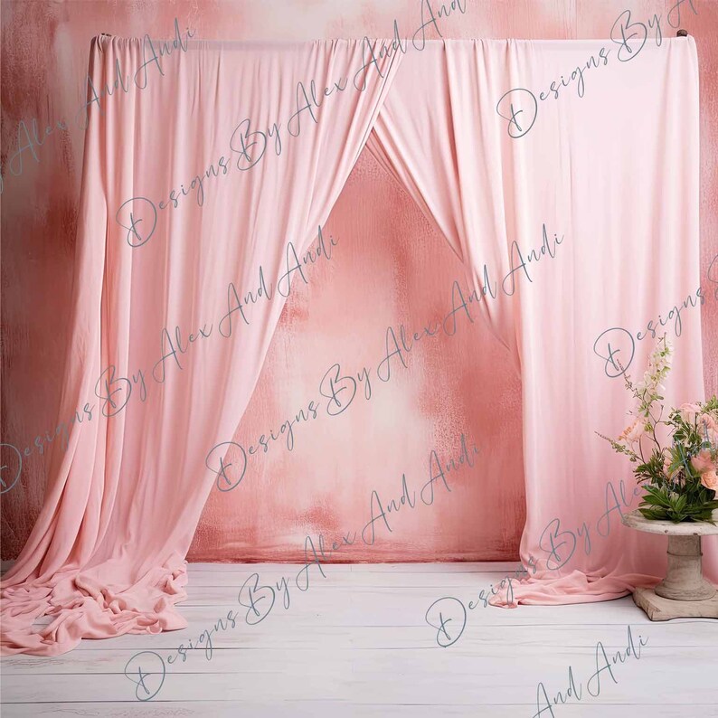 Light Pink Curtain Digital Backdrop Overlay Background Wedding Child ...