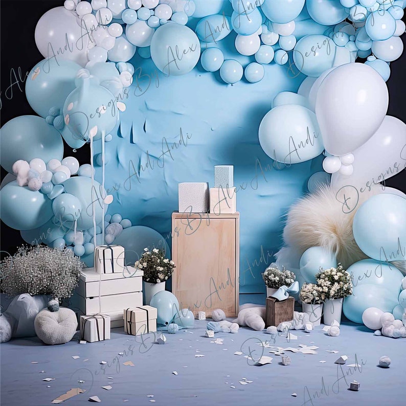 Boy Reveal Gender Digital Backdrop Overlay Background Birthday Home ...