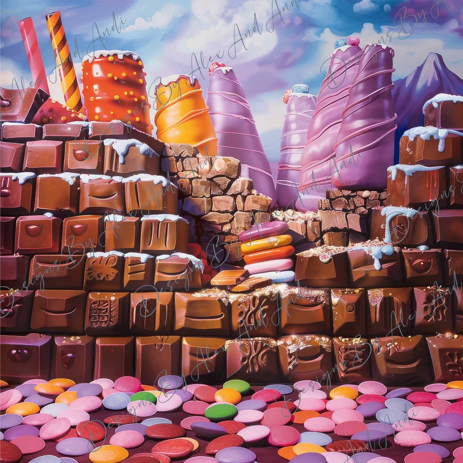 Wonky Candy Factory Digital Backdrop Sweets Backdrop Overlay Birthday ...