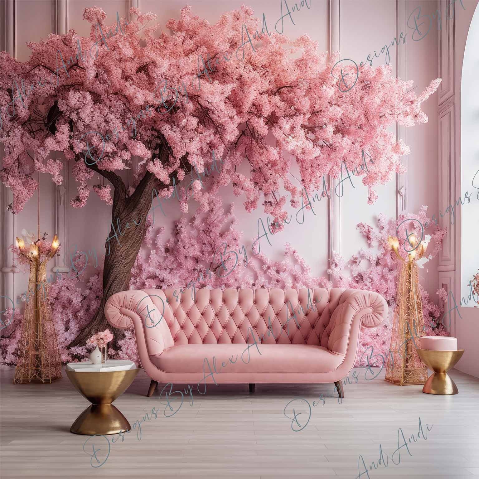 Modern Cherry Blossom Digital Backdrop Overlay Background Wedding ...