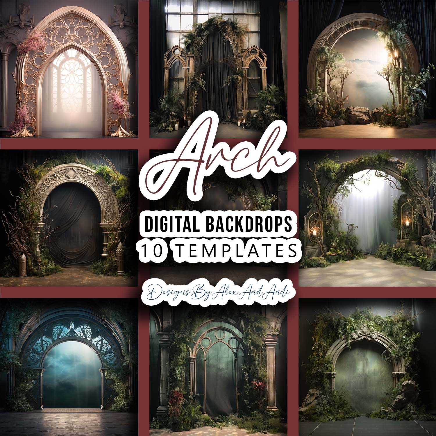 Arch Digital Backdrop: 10 Photo Shoot Templates (JPG, 6000x6000 Pixels ...