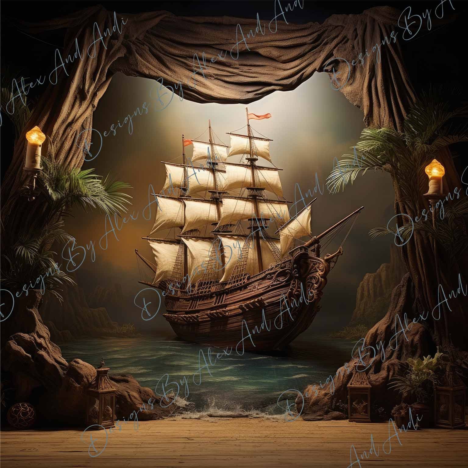 Pirate Ship Backdrop Background Digital Birthday Child Photo - Etsy