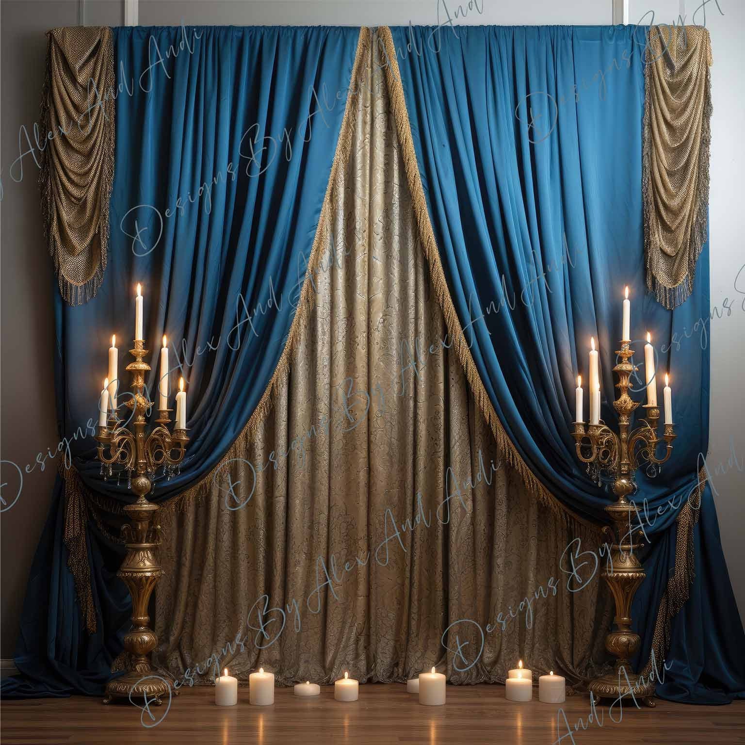 Candle Blue Drapery Digital Backdrop Overlay Background Photo Shoot ...