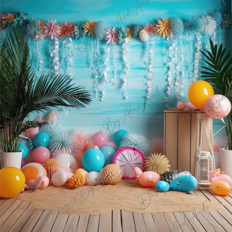 Beach Birthday Backdrop Background Digital Birthday Child Photo Shoot ...