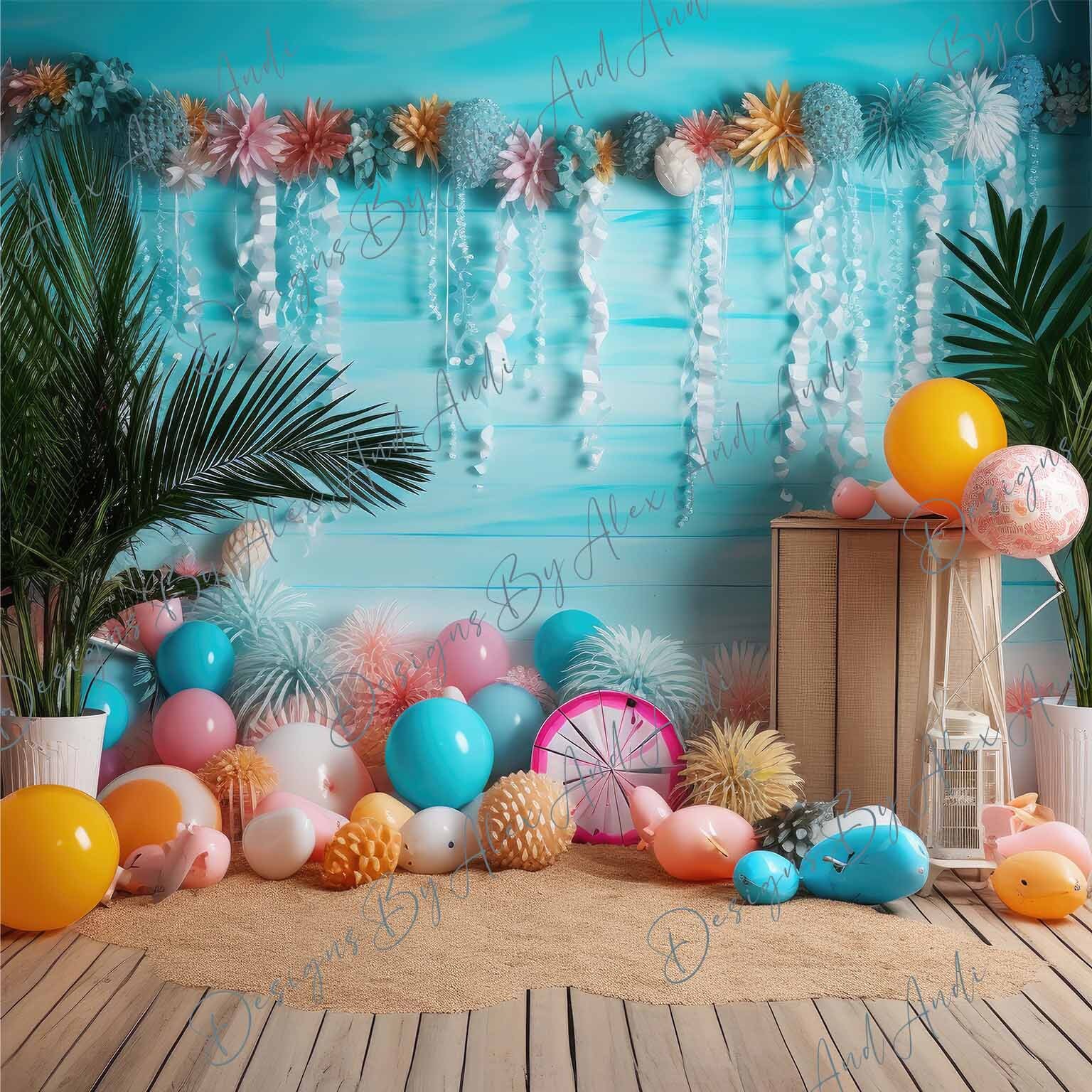 Beach Birthday Backdrop Background Digital Birthday Child Photo Shoot ...