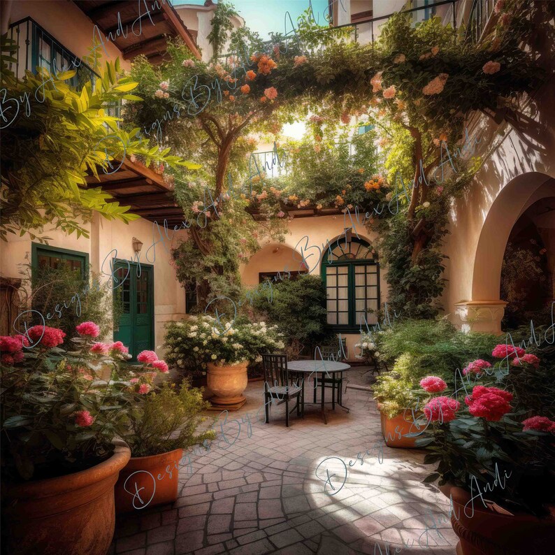 Floral Courtyard Backdrop Background Digital Photo Shoot Studio ...