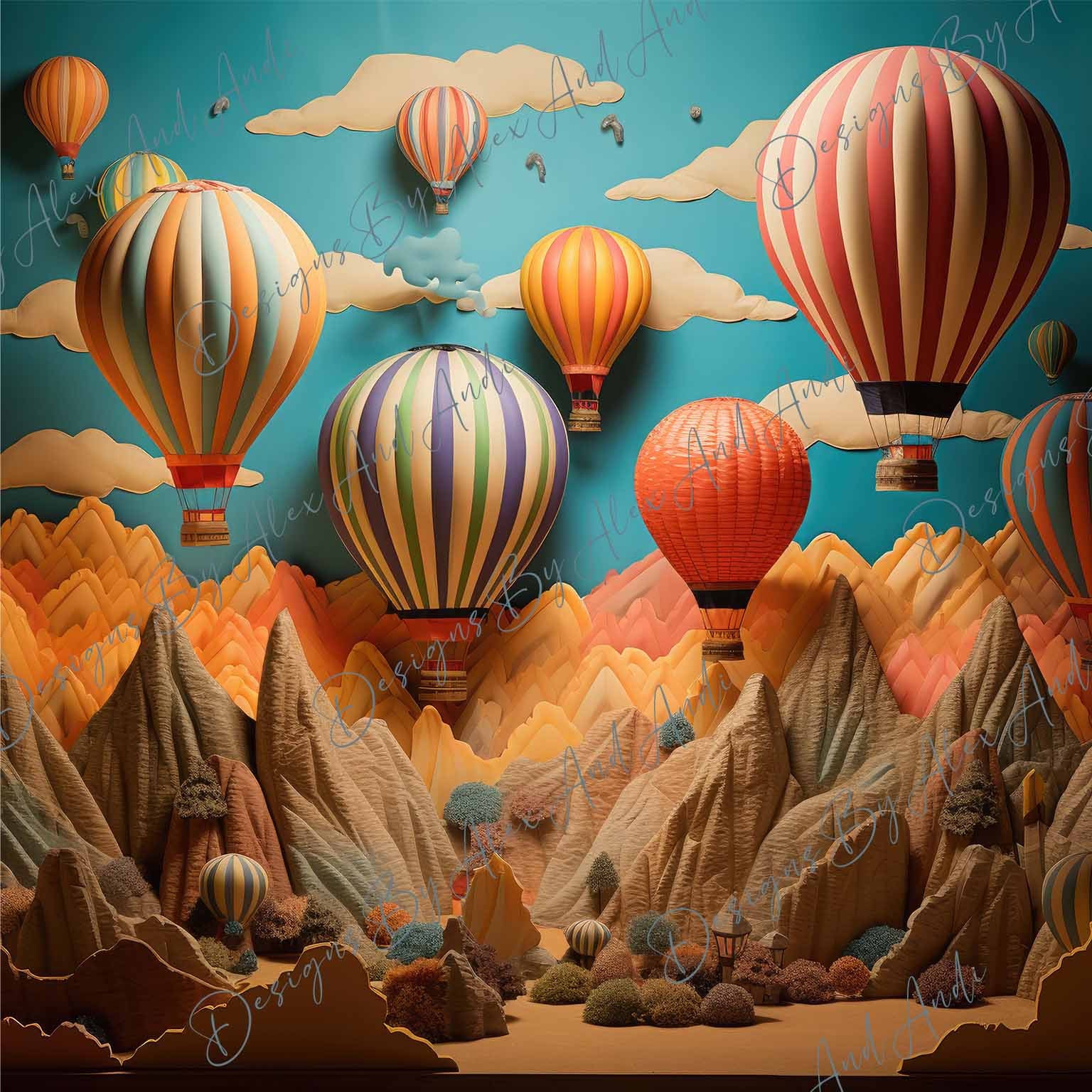 Hot Air Balloon Studio Digital Backdrop Overlay Background Birthday ...