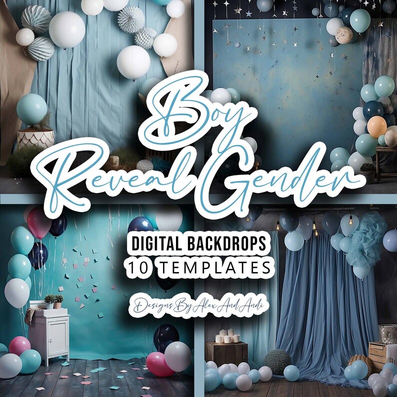 Boy Reveal Gender Digital Backdrop Overlay Background Birthday Home ...