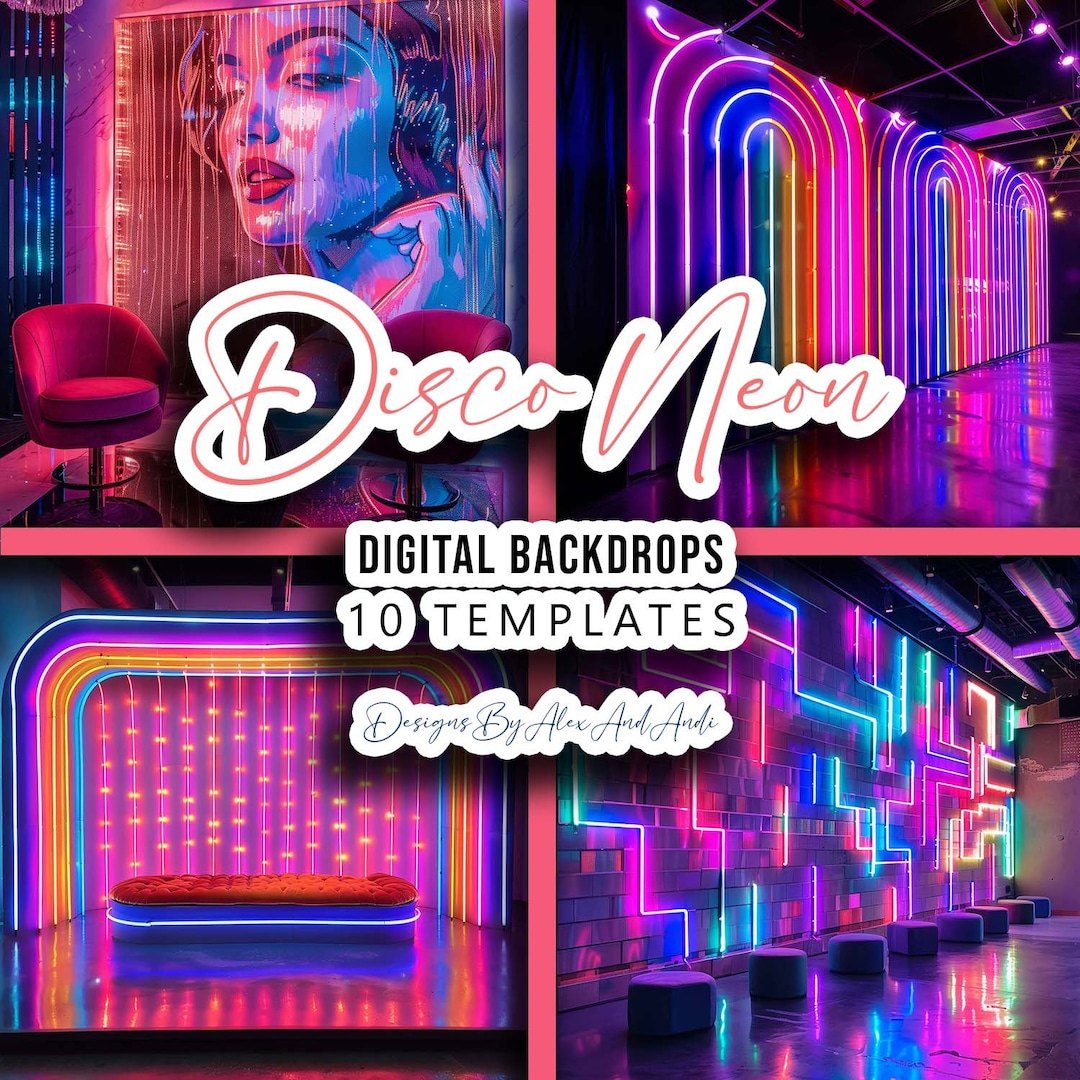 Disco Neon Digital Backdrop Groovy Overlay Dance Photo Shoot Picture ...