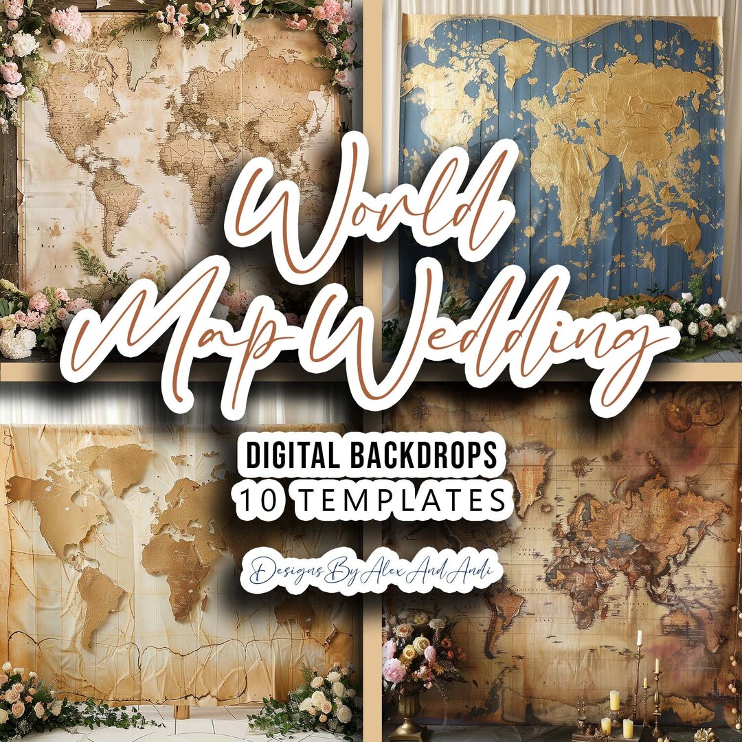 World Map Wedding Digital Backdrop Overlay Background Wedding Photo ...