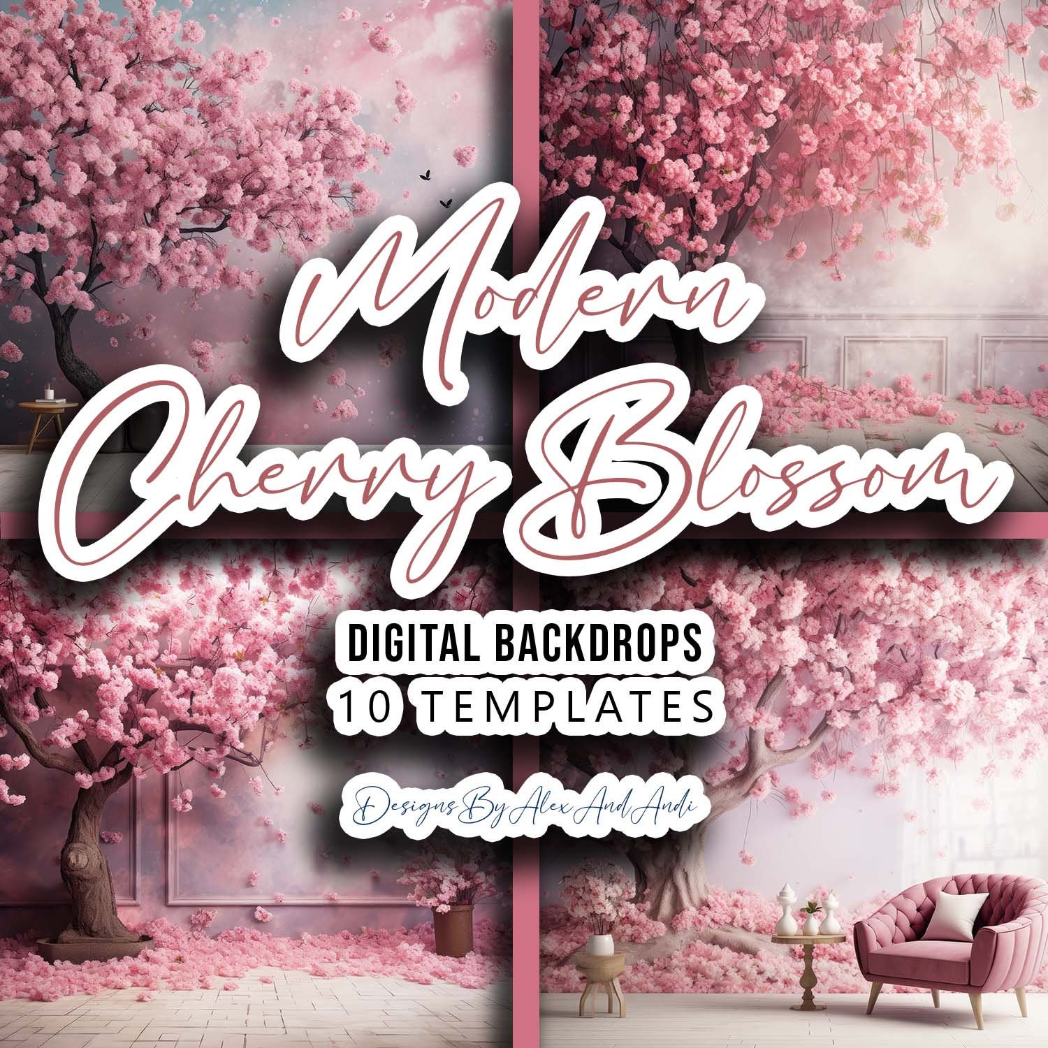 Modern Cherry Blossom Digital Backdrop Overlay Background Wedding ...