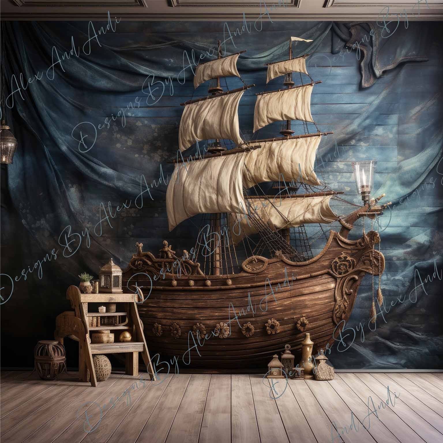 Pirate Ship Fantasy Backdrop Background Digital Birthday Child Photo ...