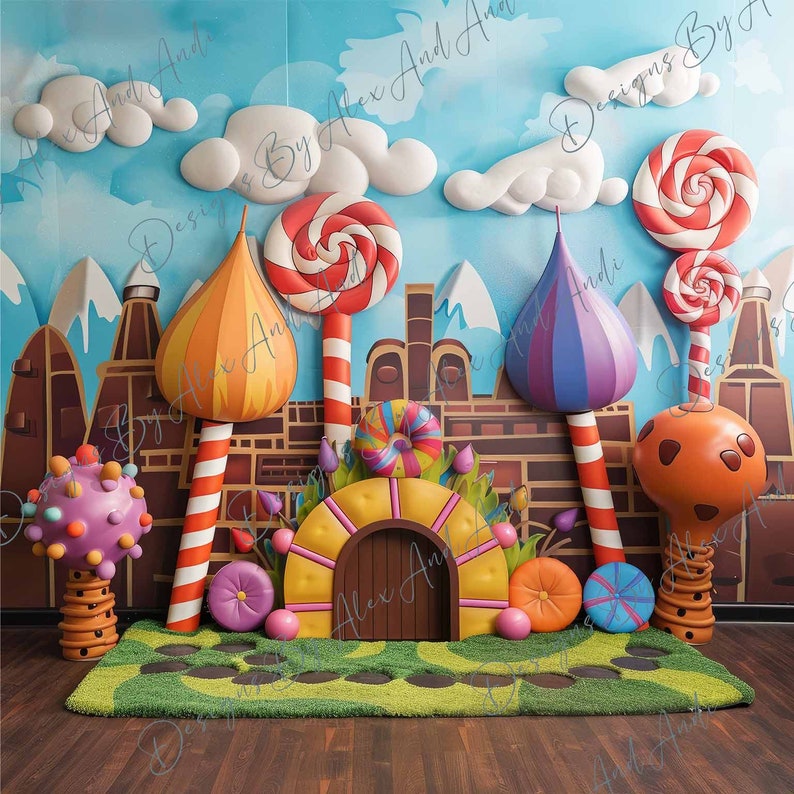 Wonky Candy Factory Digital Backdrop Sweets Backdrop Overlay Birthday ...