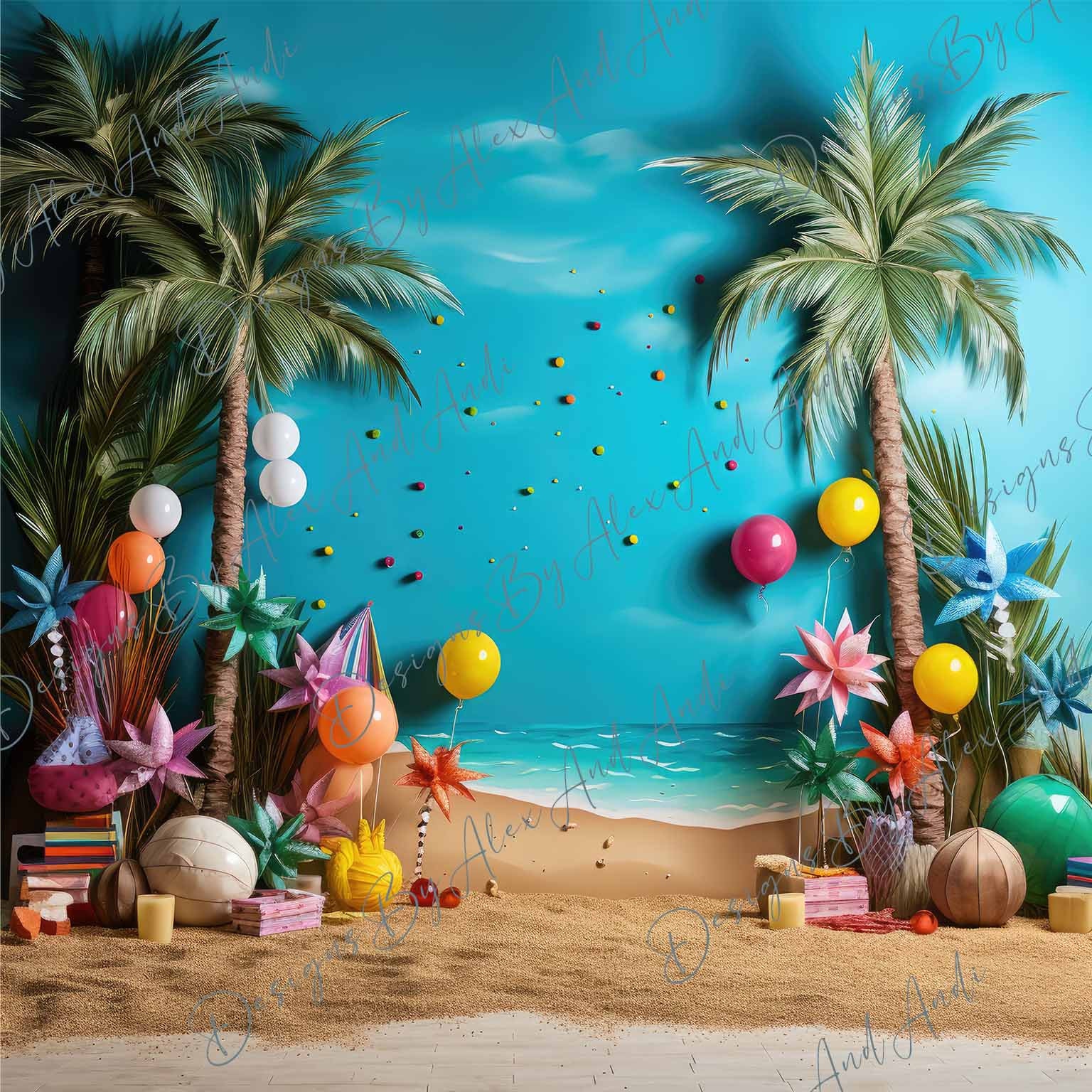 Beach Birthday Backdrop Background Digital Birthday Child Photo Shoot ...