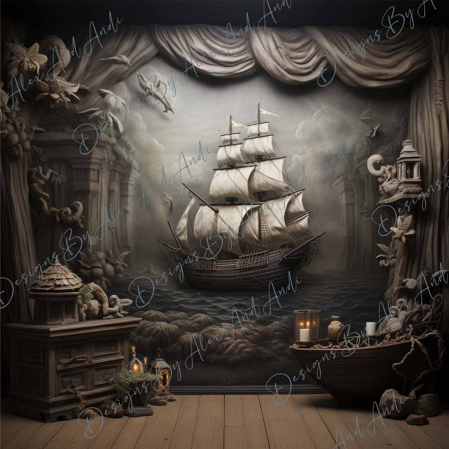 Pirate Ship Studio Backdrop Background Digital Birthday Child Photo ...