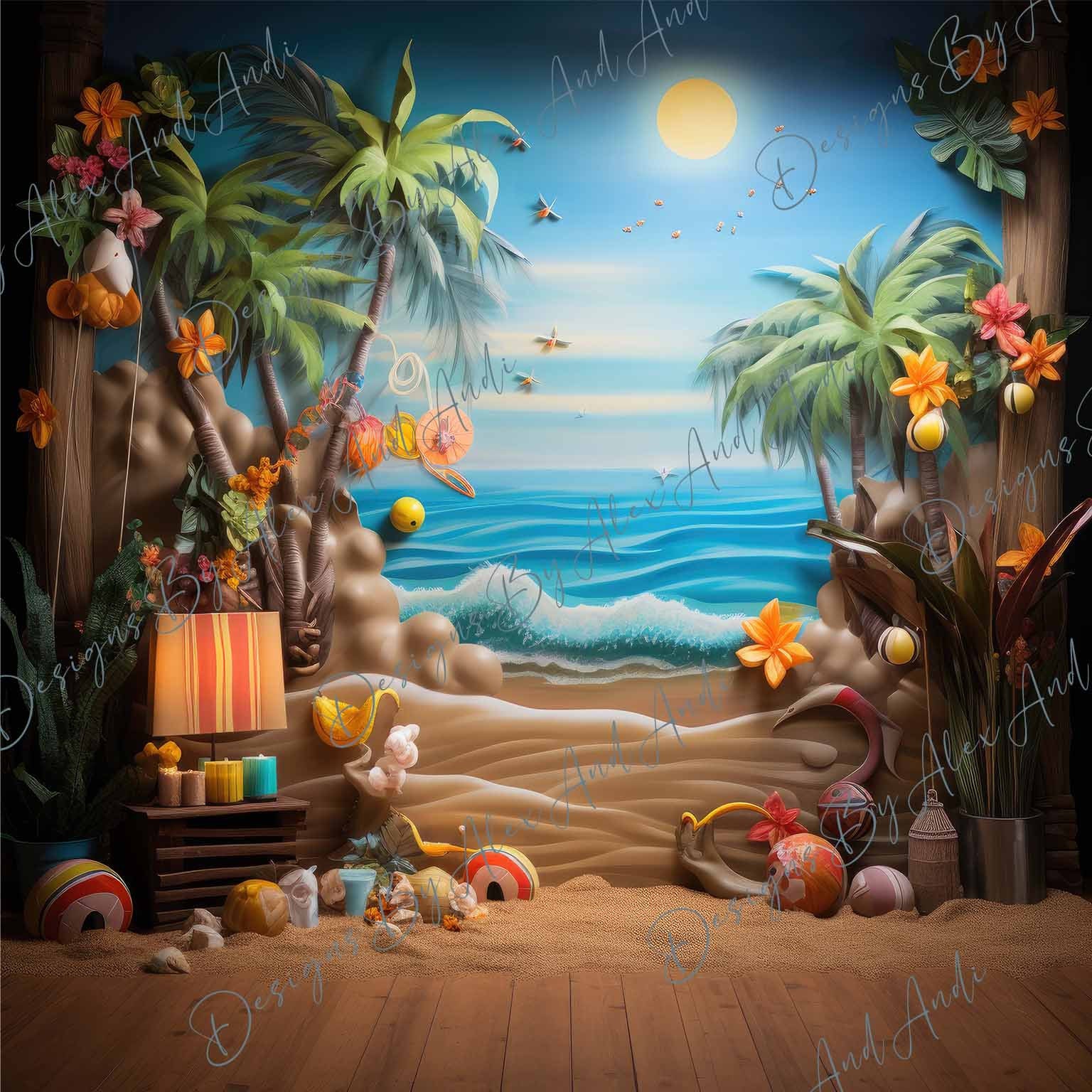 Beach Fiesta Backdrop Background Digital Birthday Child Photo Shoot ...