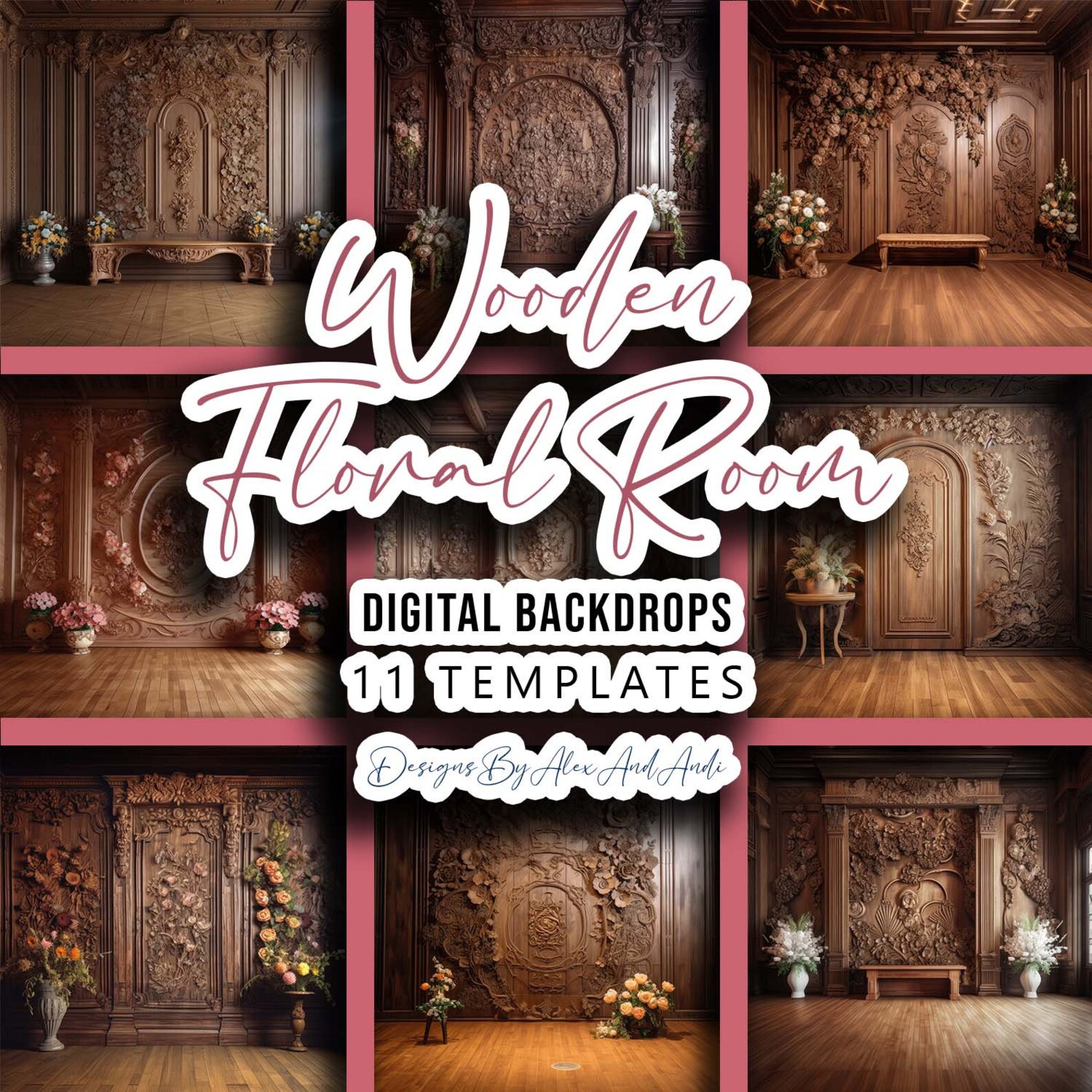 Carved Wooden Floral Room Backdrop Background Wedding Digital Photo ...