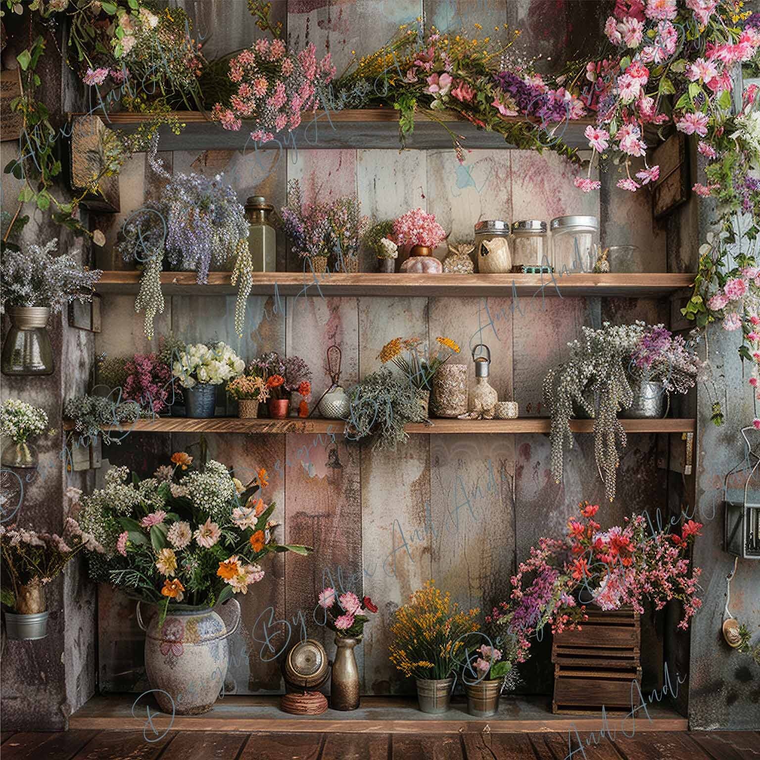Shelf Floral Backdrop Flowers Floral Back Drop Shelf Photo Shoot ...
