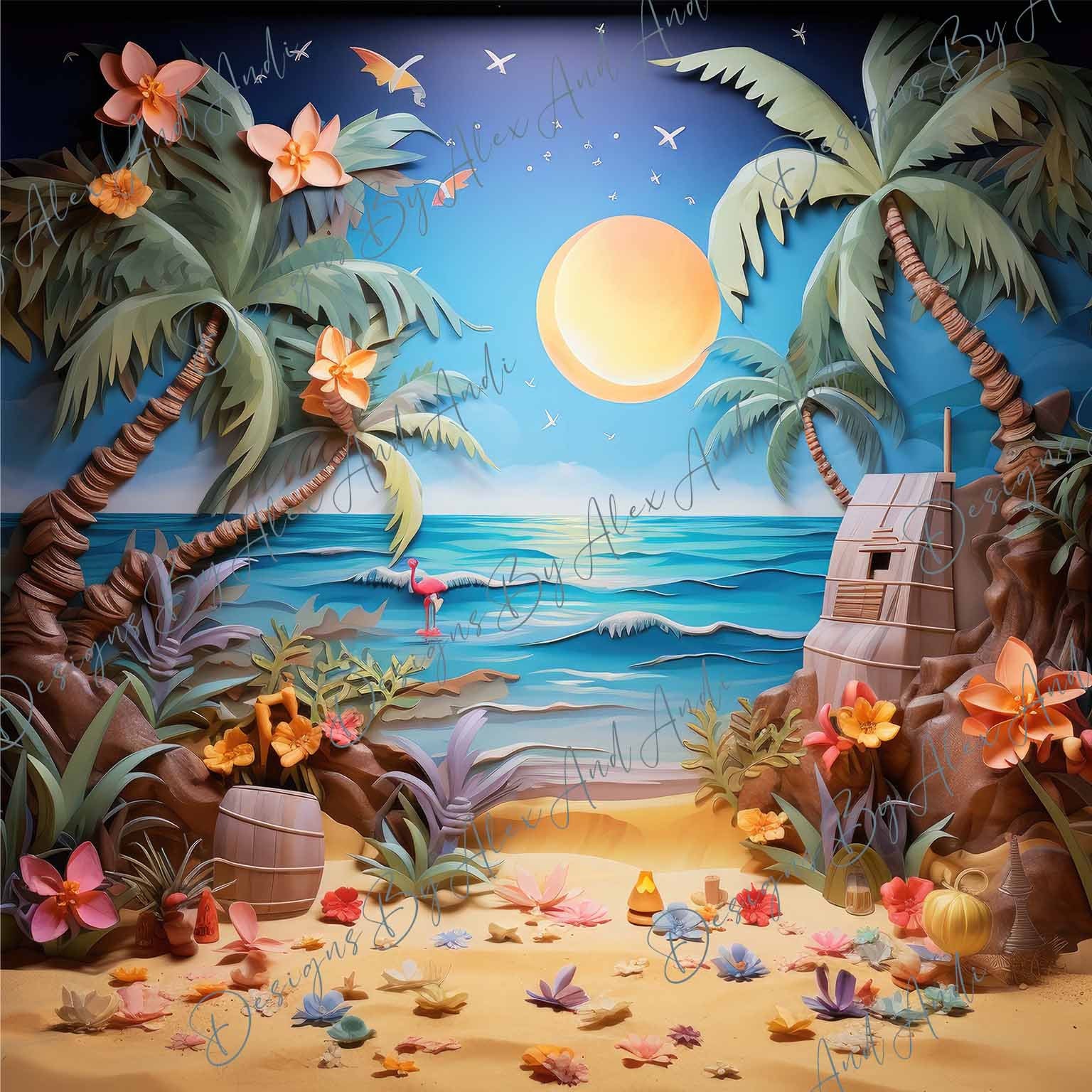 Beach Fiesta Backdrop Background Digital Birthday Child Photo Shoot ...