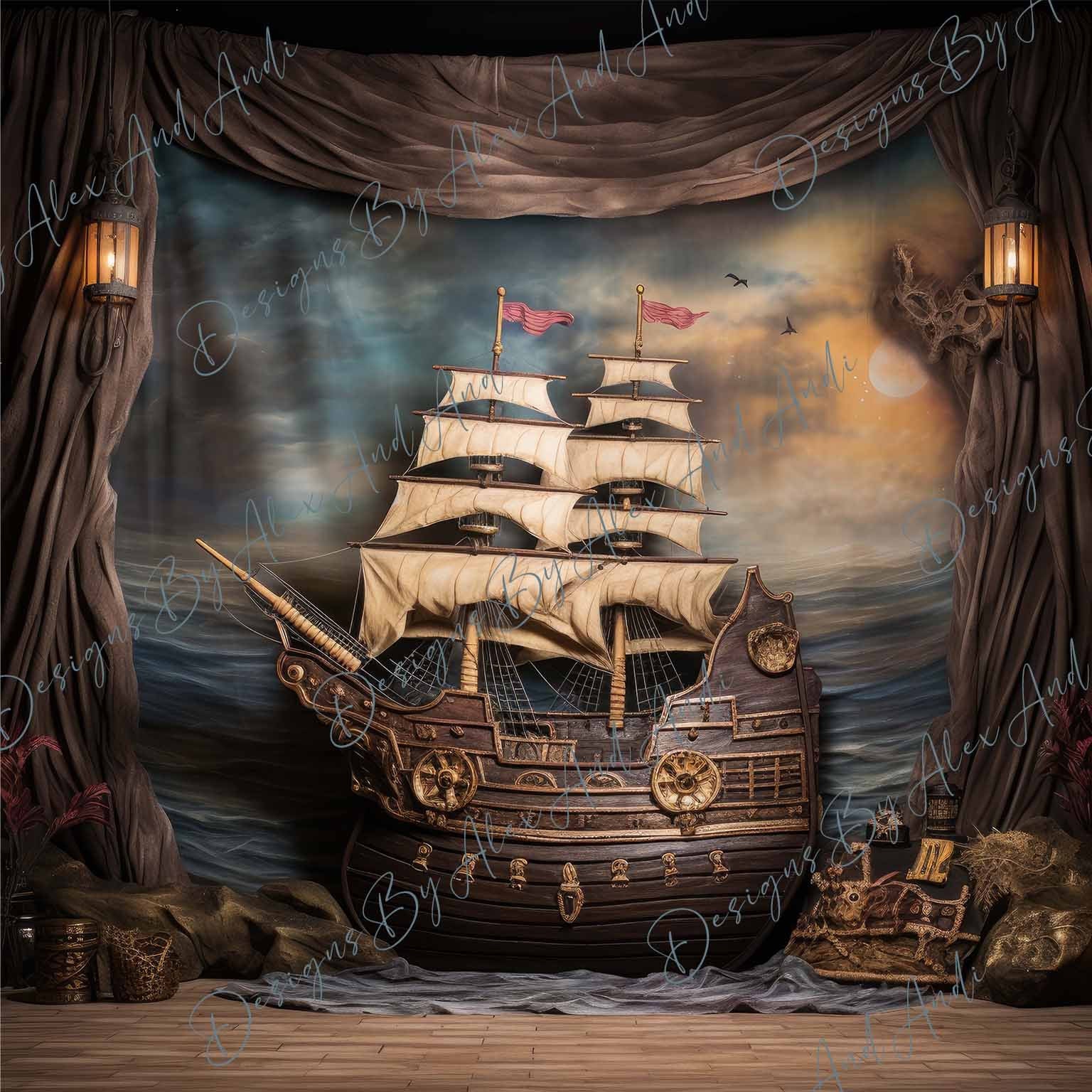 Pirate Ship Backdrop Background Digital Birthday Child Photo Shoot ...