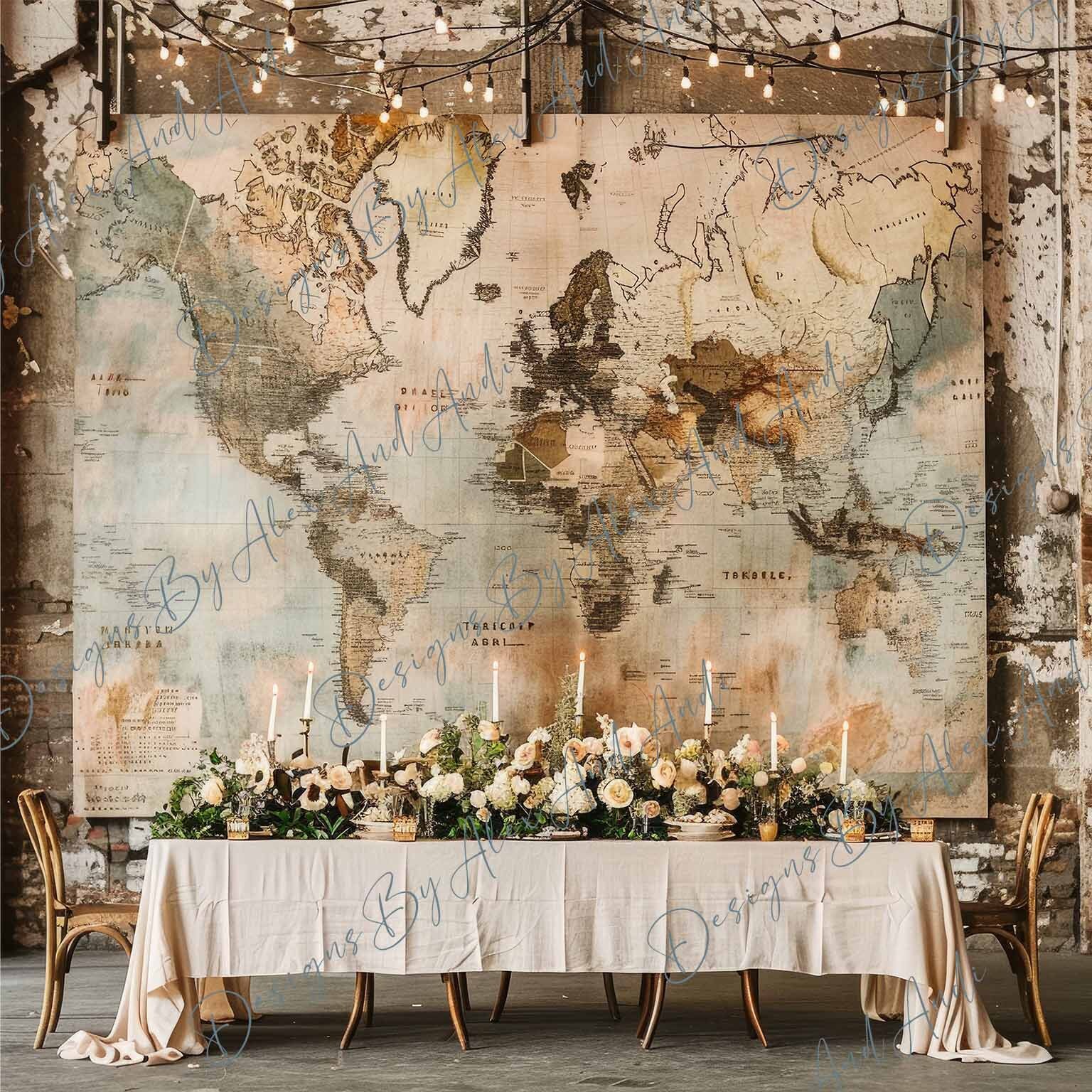Urban World Map Wedding Digital Overlay Backdrop Background Party ...